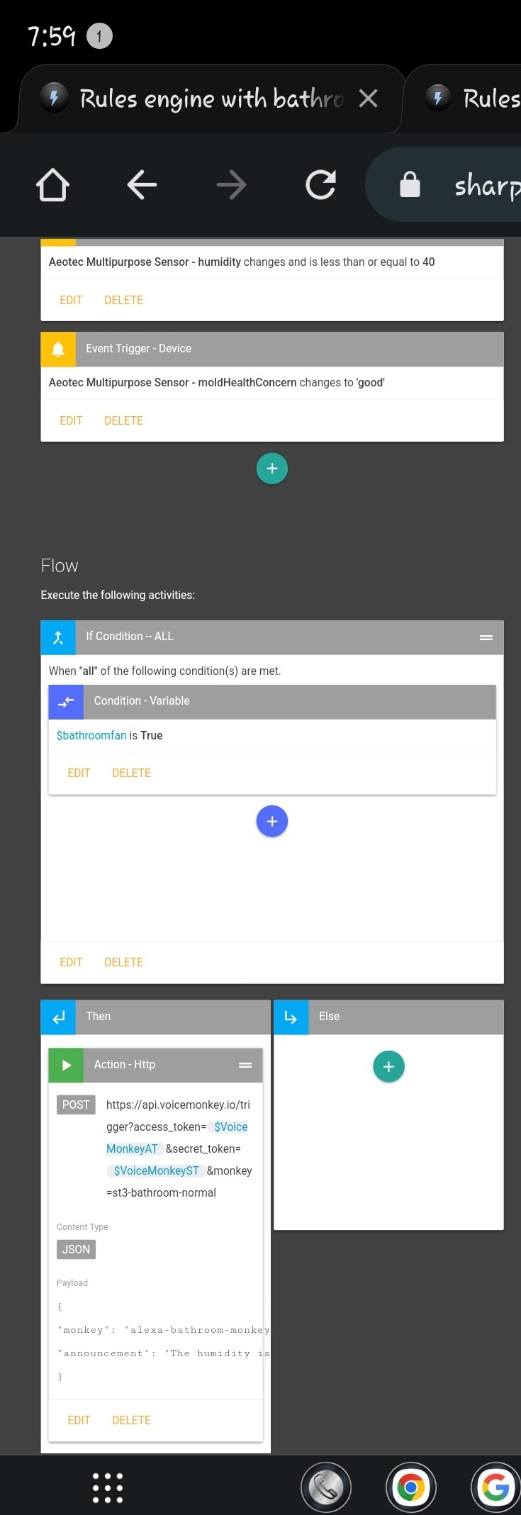 Rules engine with bathroom fan sensor - SharpTools.io (web) - SharpTools Community